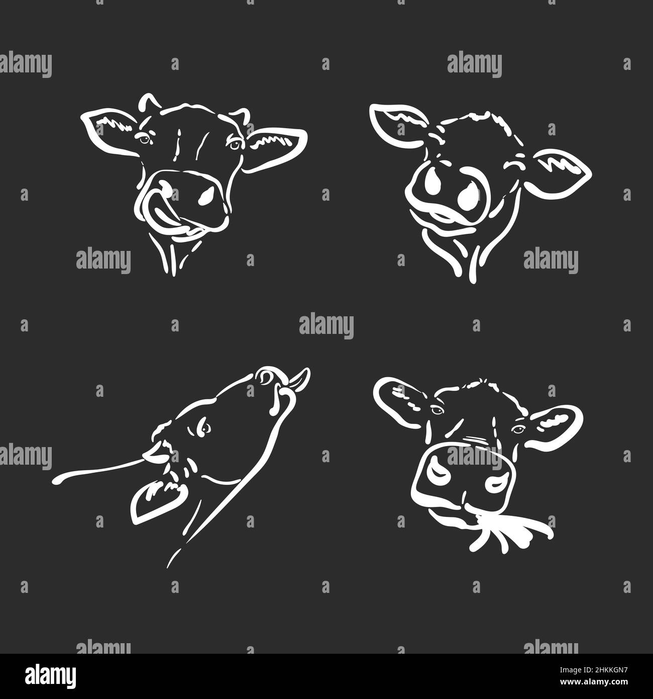Vector group of a cow head on black background. Farm Animal. Easy ...