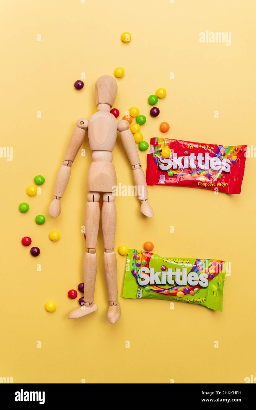 Tyumen, Russia-December 27, 2021: Skittles fruit flavoured candies ...