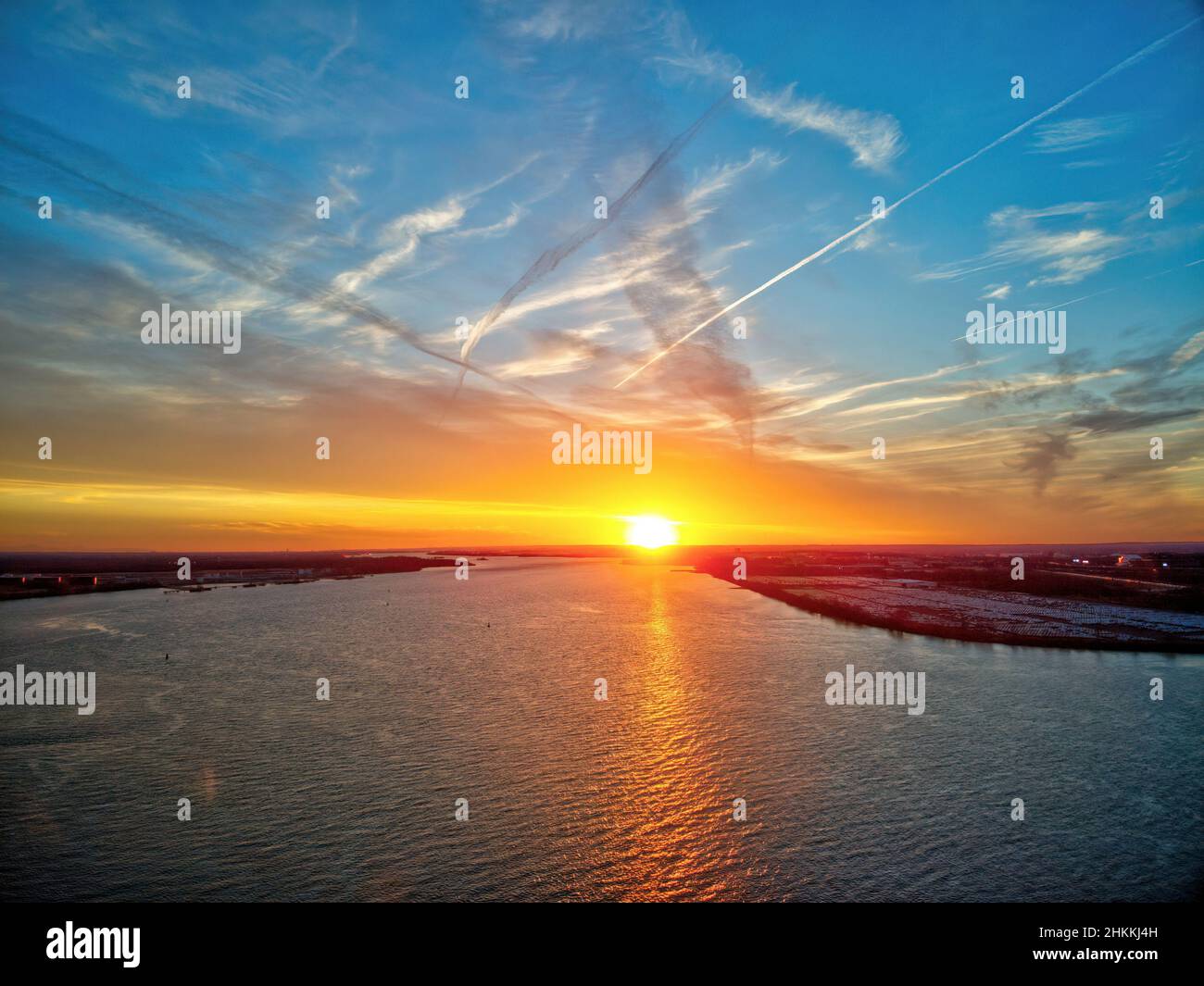 Aerial View of Sunset on the Delaware River Philadelphia Stock Photo ...