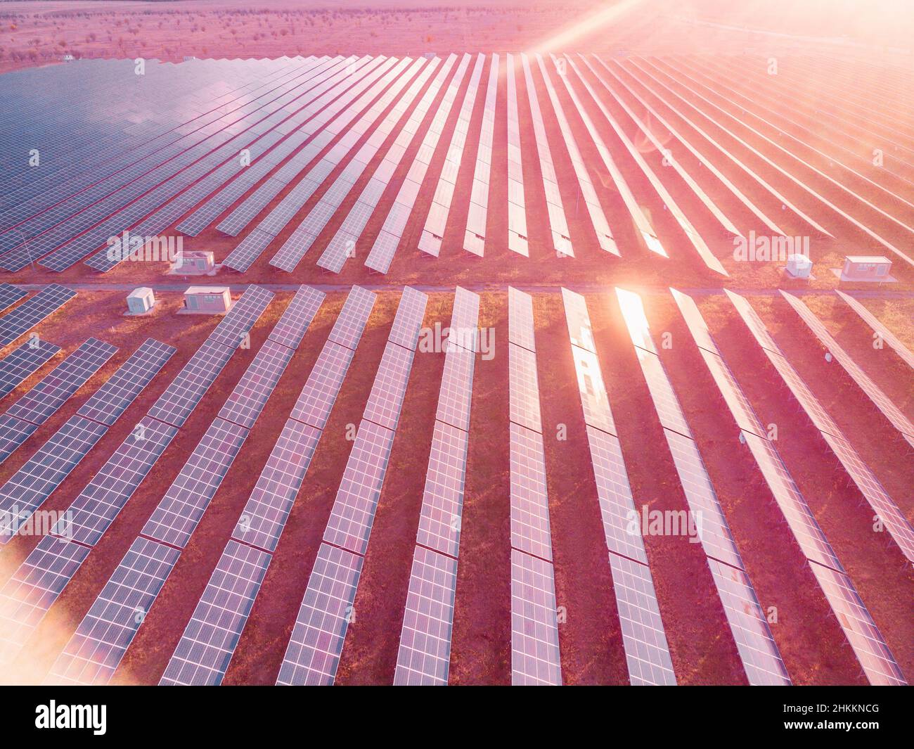 Aerial top view of a solar panels power plant. Photovoltaic solar ...