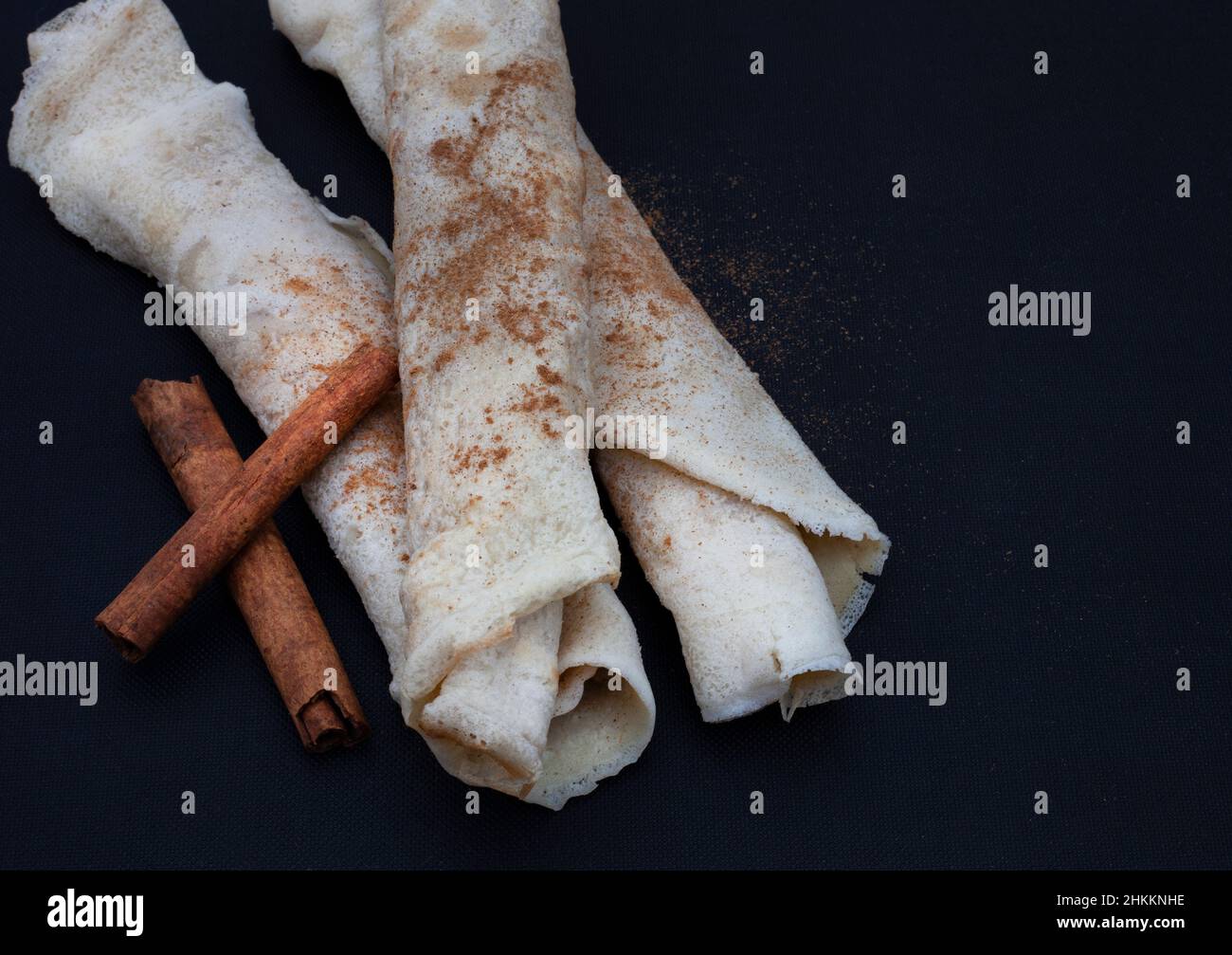 South African sweet cinnamon and sugar pancakes or “pannekoek” Stock ...
