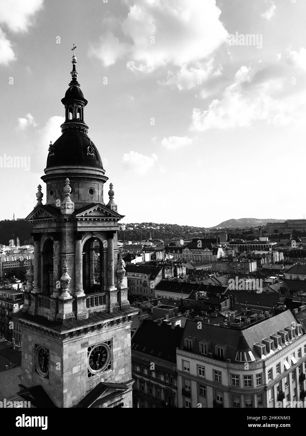 Grayscale of St. Stephen's Basilica tower in Budapest Stock Photo - Alamy