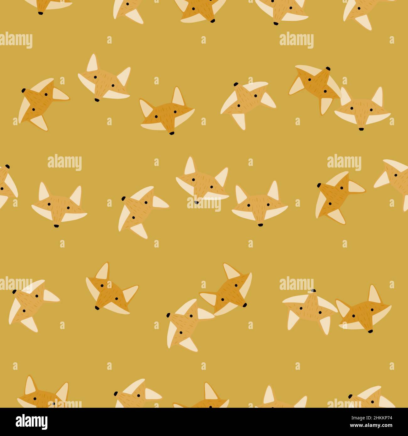 Fox pattern seamless in freehand style. Head animals on colorful ...