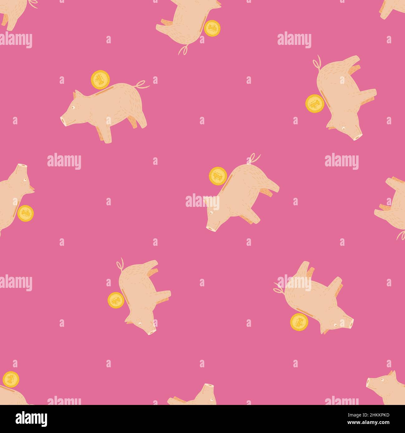 Piggy bank seamless pattern. Funny financial toy background. Repeated ...