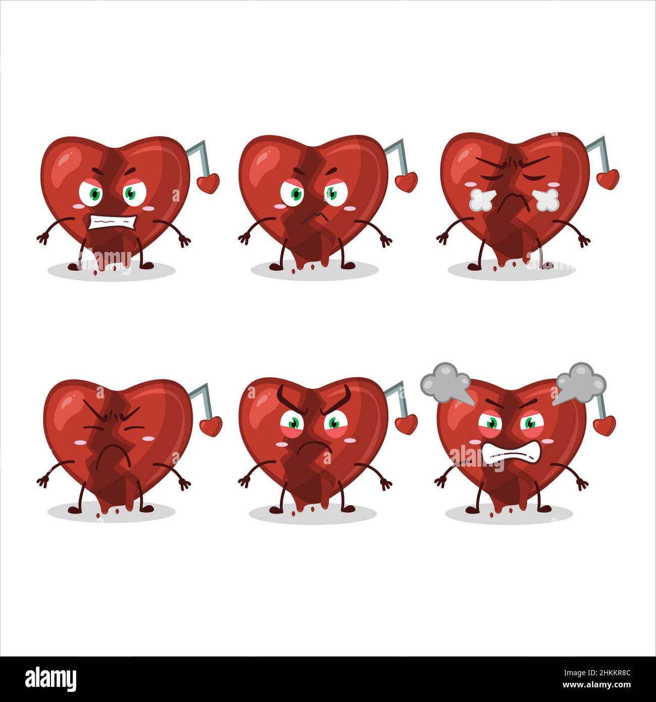 Broken heart love cartoon character with various angry expressions ...