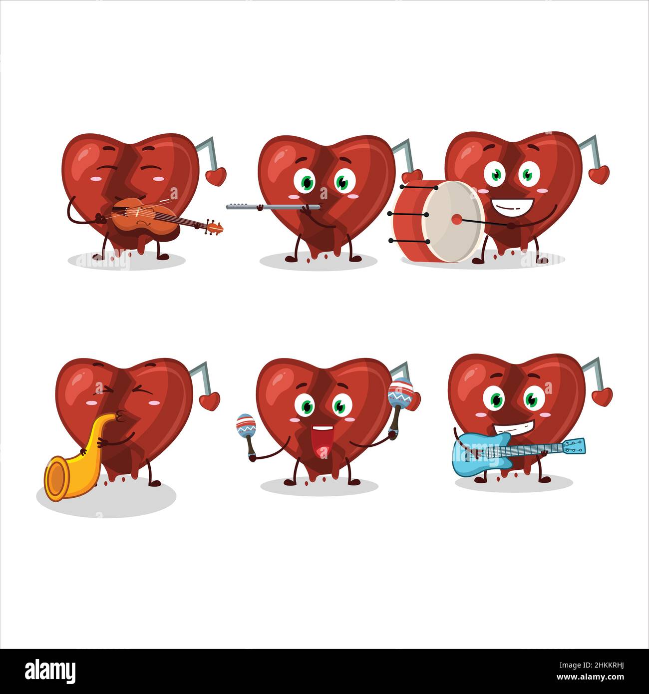 Cartoon character of broken heart love playing some musical instruments ...