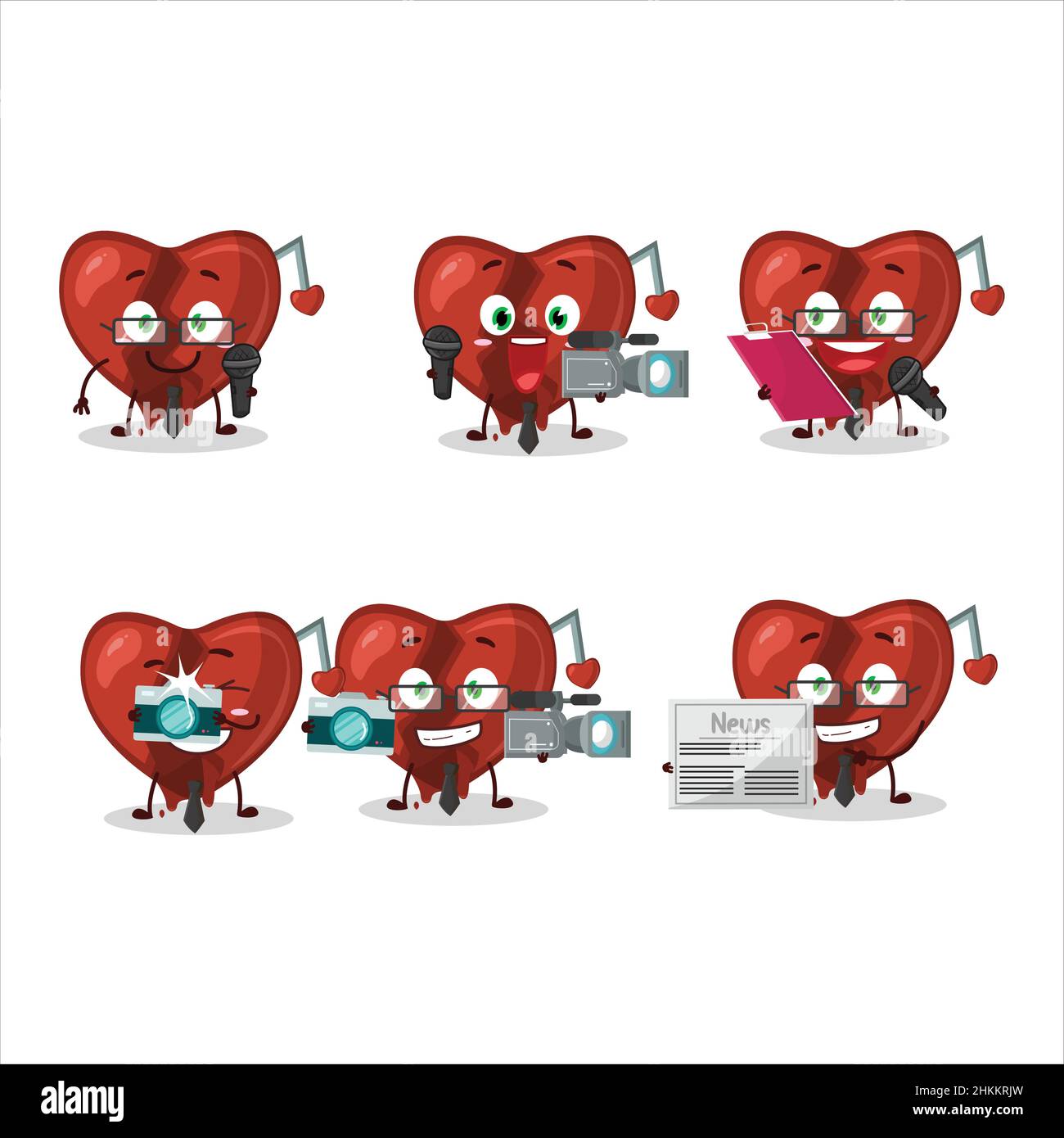 Character reporter broken heart love cute mascot with microphone ...