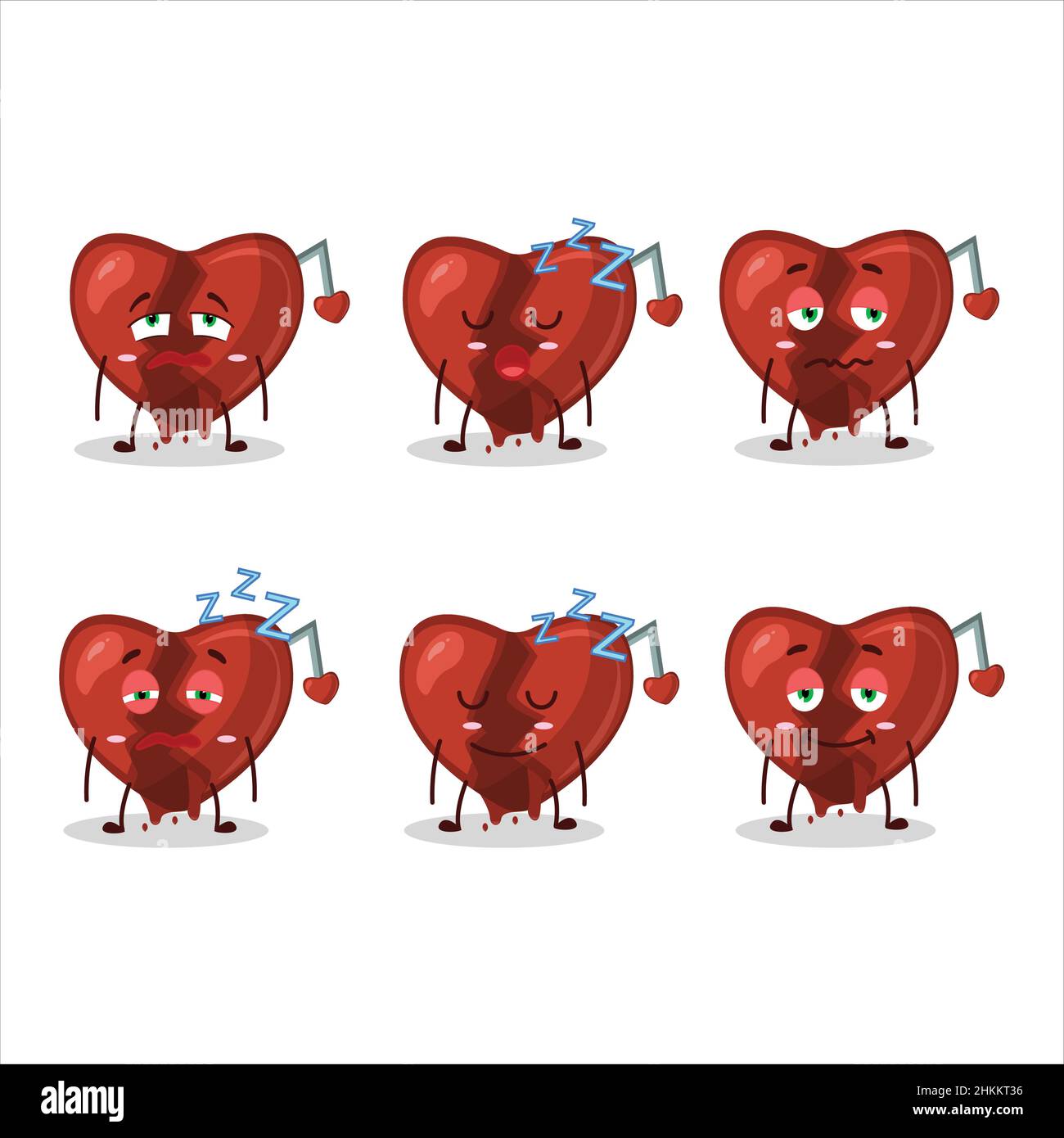Cartoon character of broken heart love with sleepy expression. Vector ...