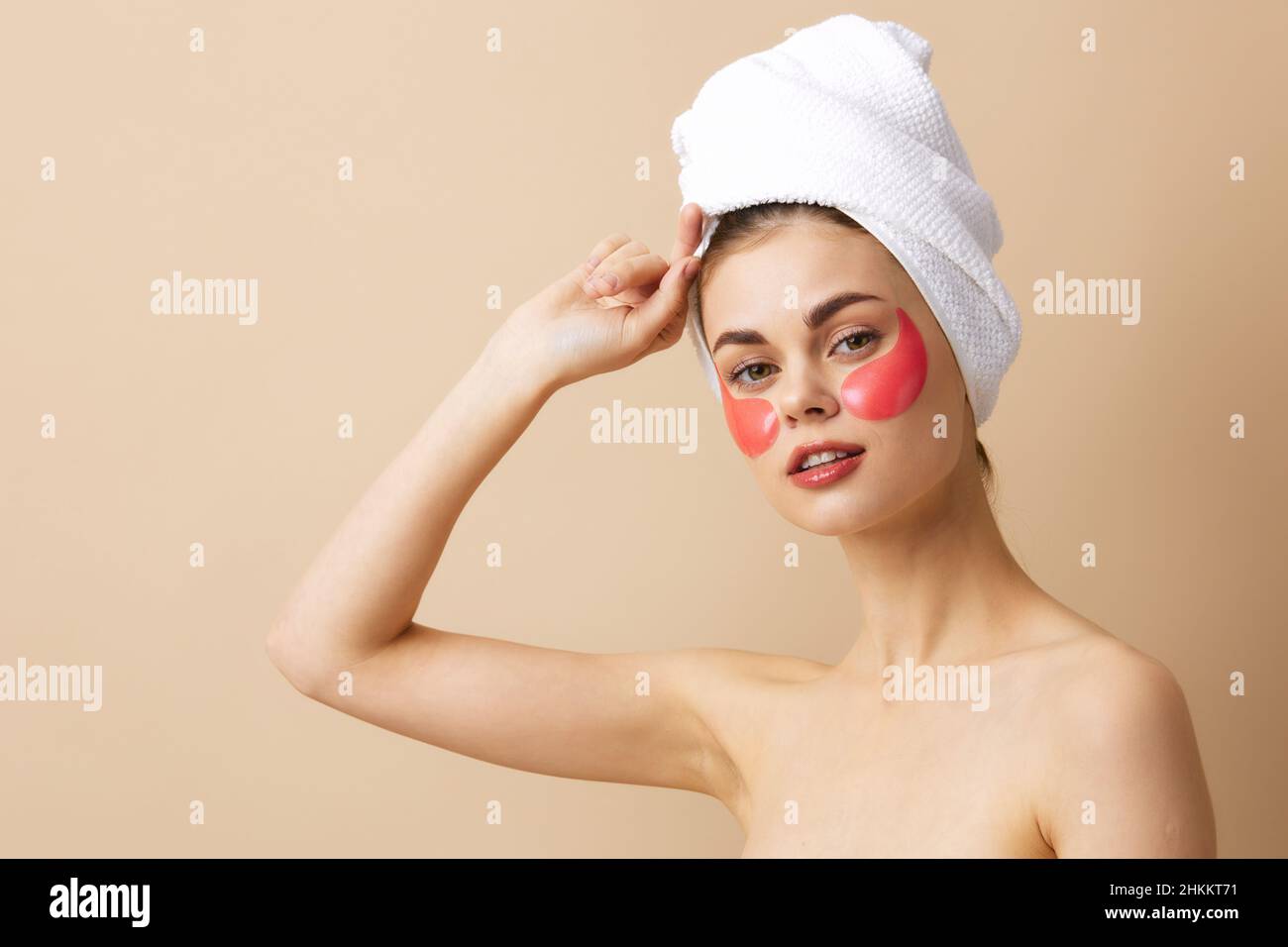 beautiful woman patches rejuvenation skin care fun isolated background ...