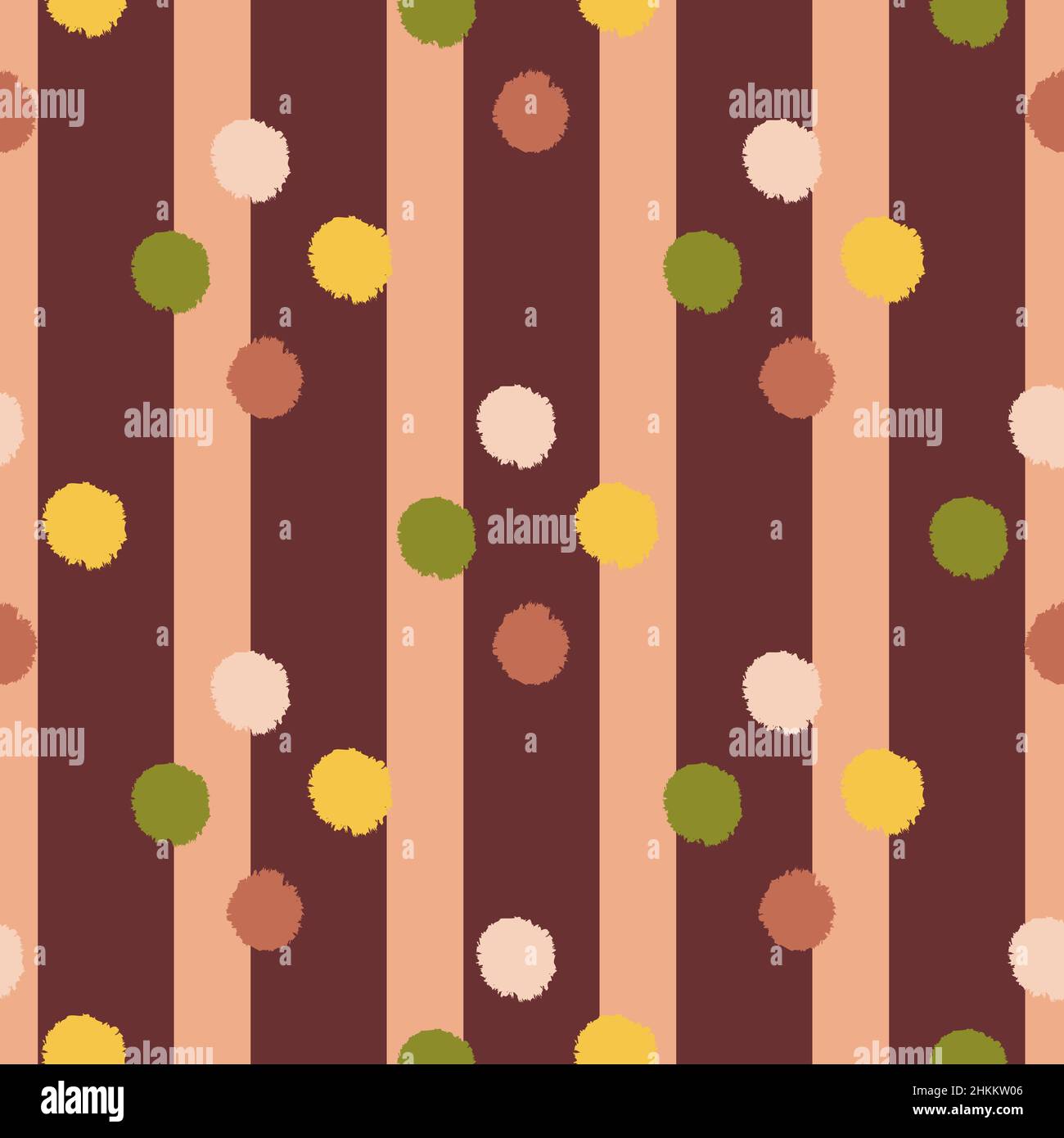 Pom poms of seamless pattern. Hand drawn cute background. Repeated texture in doodle style for ...