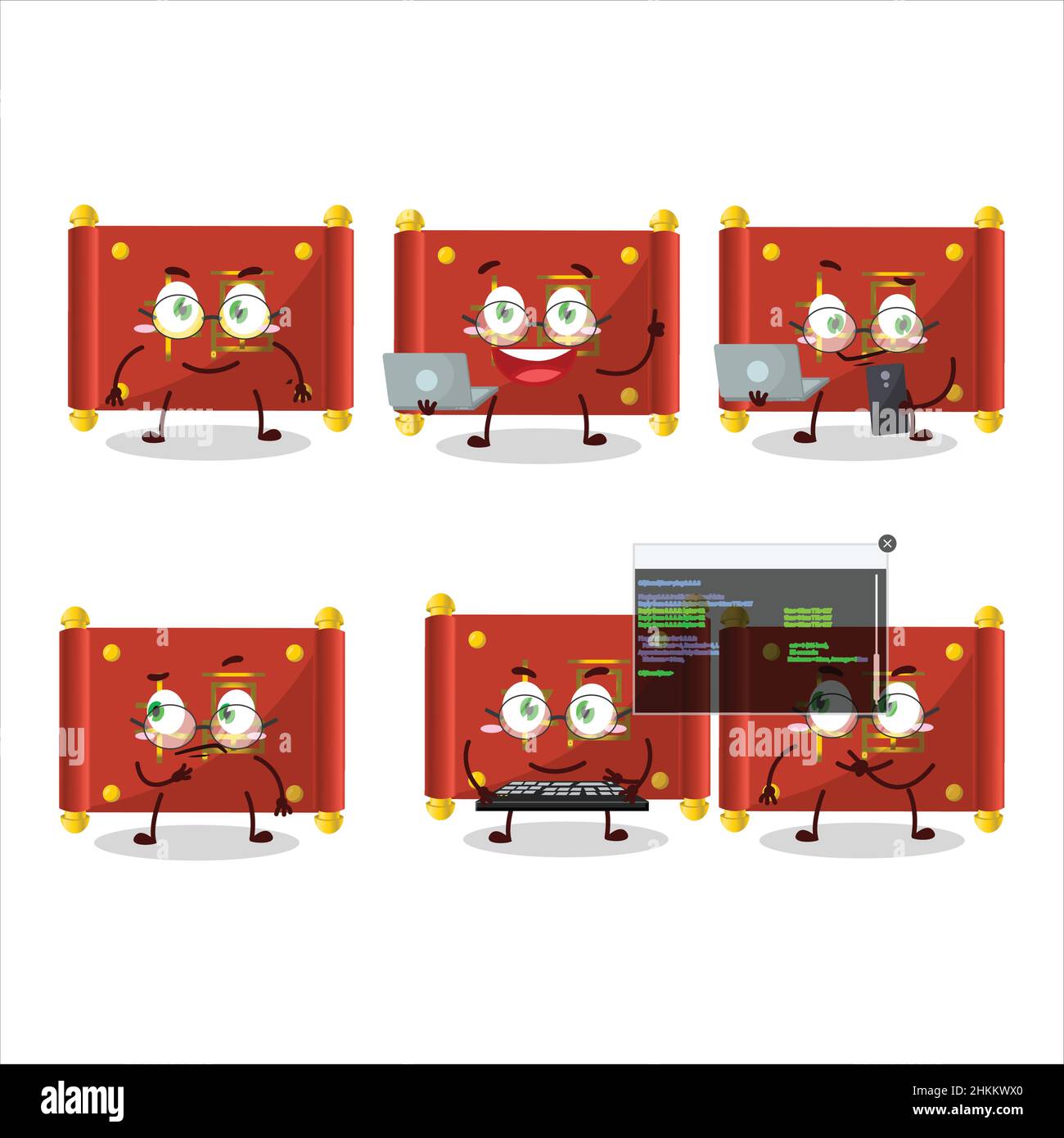 Red paper roll chinese Programmer cute cartoon character with. Vector ...