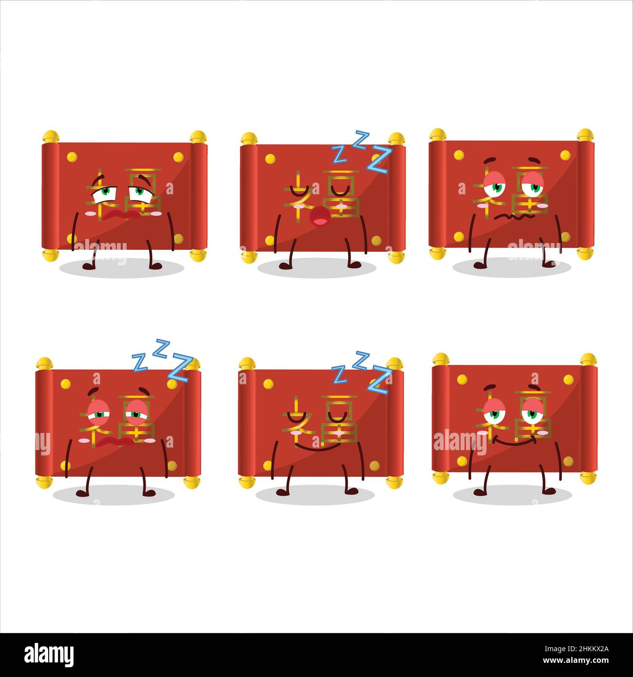 Cartoon character of red paper roll chinese with sleepy expression ...