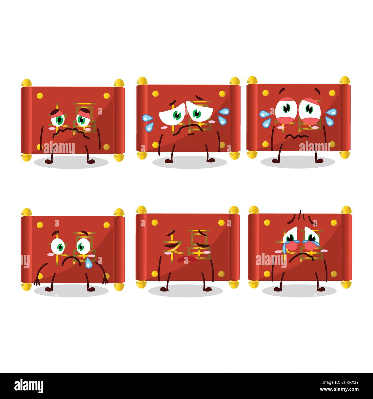 Red paper roll chinese cartoon character with sad expression. Vector ...