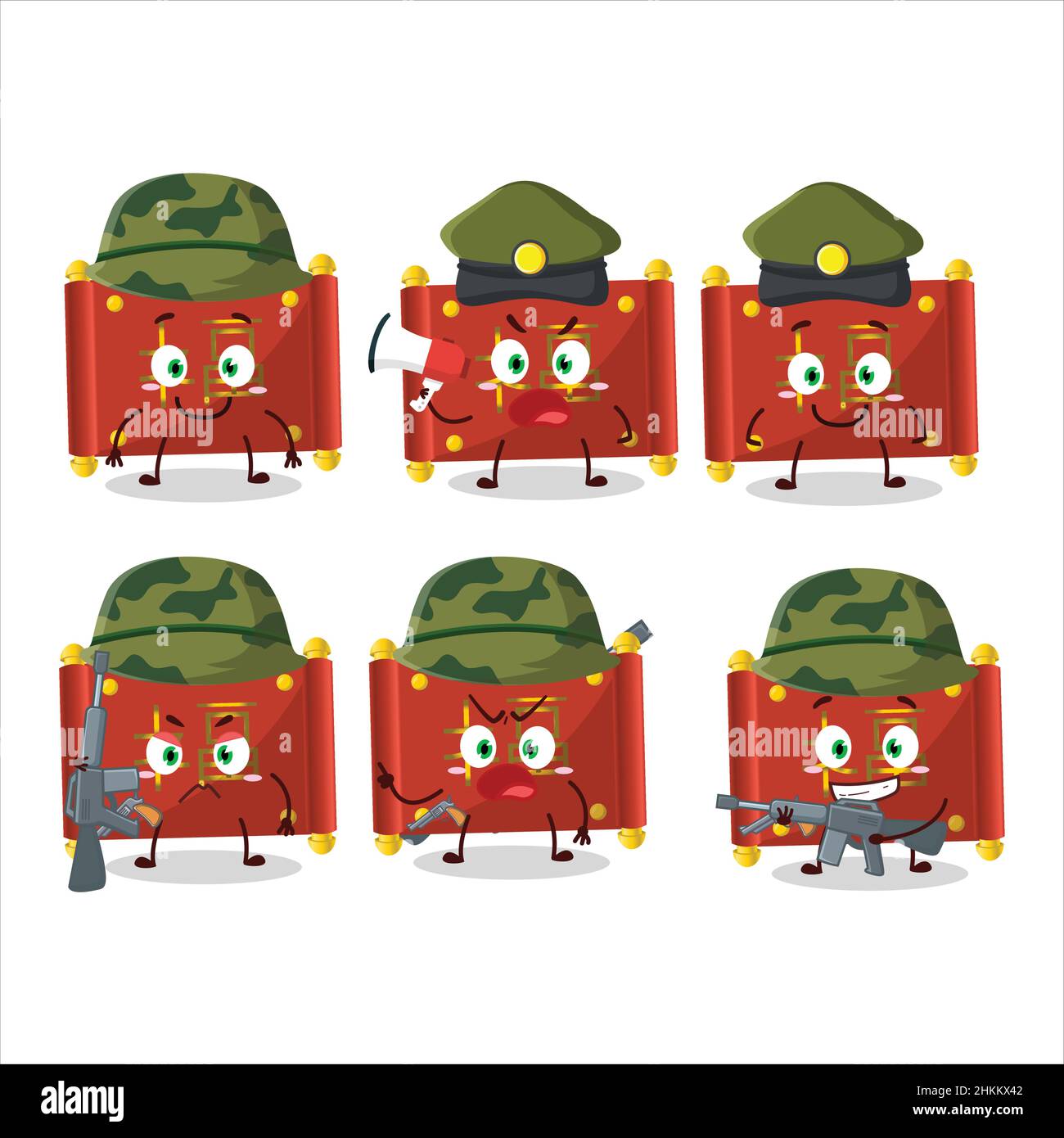 A charming soldier red paper roll chinese cartoon picture bring a gun ...