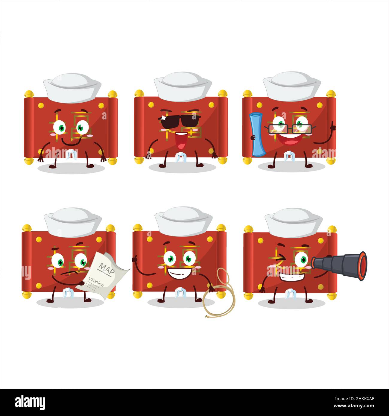 A character image design of red paper roll chinese as a ship captain ...