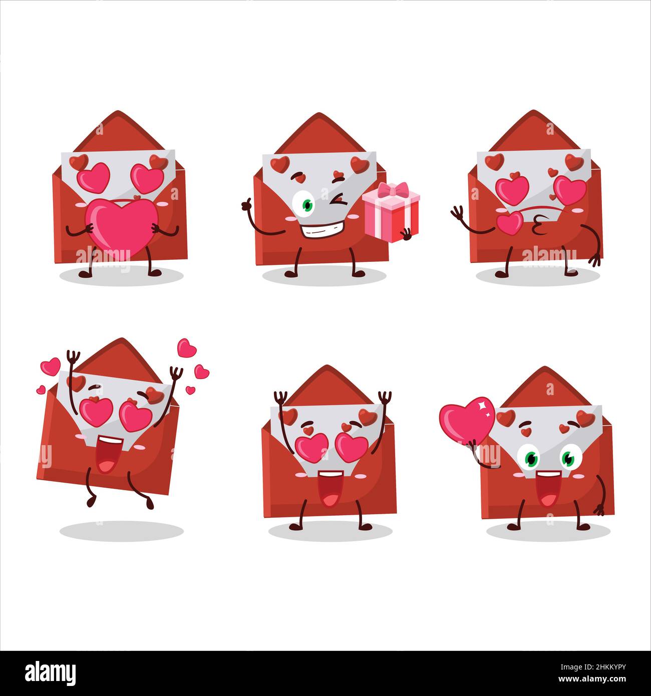Red love envelope cartoon character with love cute emoticon. Vector ...