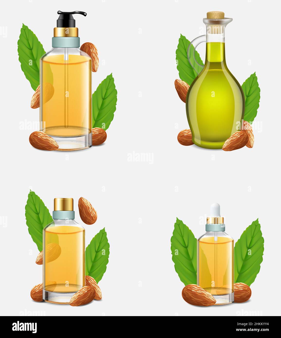Almond nut oil bottle set vector realistic illustration Stock Vector ...