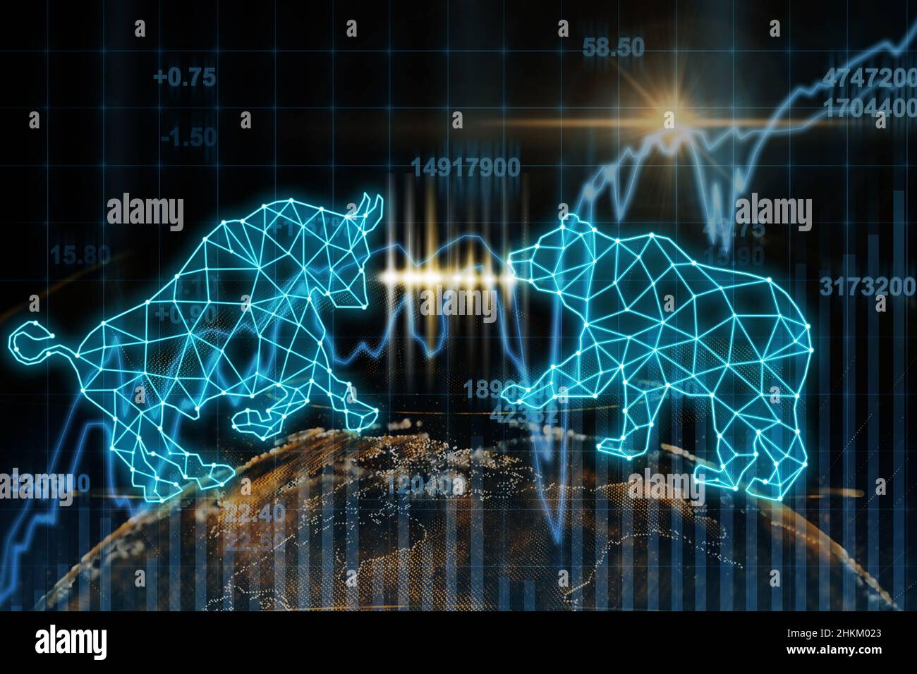 Bull and Bear polygonal shape writing by lines and dots over the ...