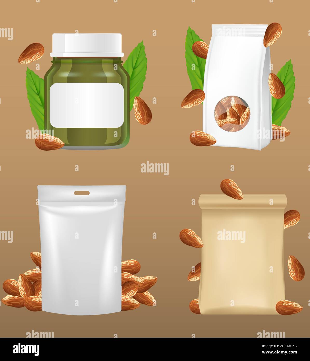 Almonds snack package vector realistic mockup set Stock Vector Image ...
