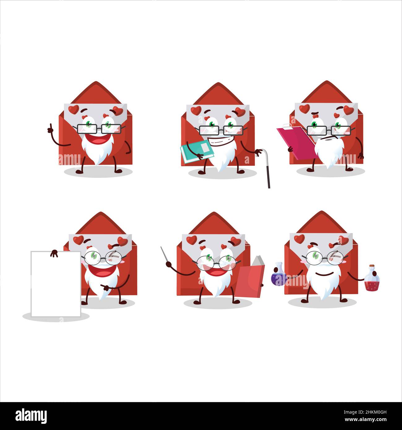 Professor red love envelope academic cartoon character working on ...