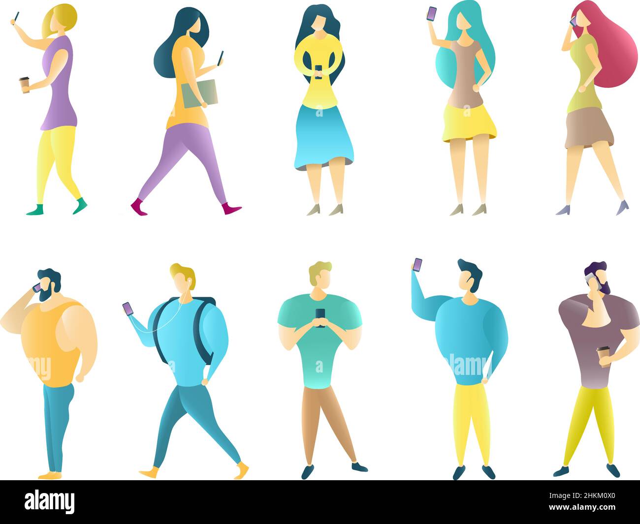 Group of people using mobile phones vector isolated illustration Stock ...