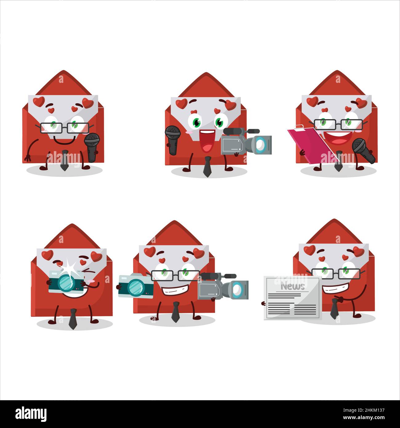 Character reporter red love envelope cute mascot with microphone ...
