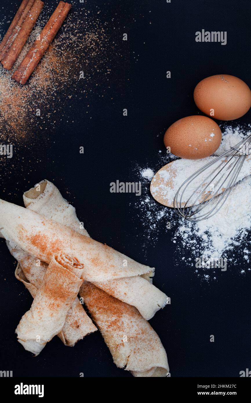 South African sweet cinnamon and sugar pancakes or “pannekoek” Stock ...