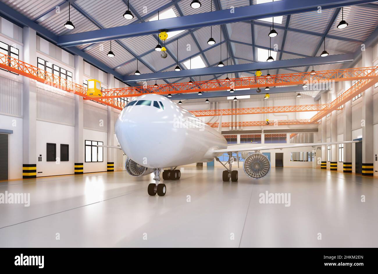 3d rendering commercial airplane in hangar for maintenance Stock Photo ...