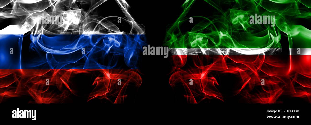 Russia, Russian vs Russia, Russian, Tatarstan flags. Smoke flag placed ...