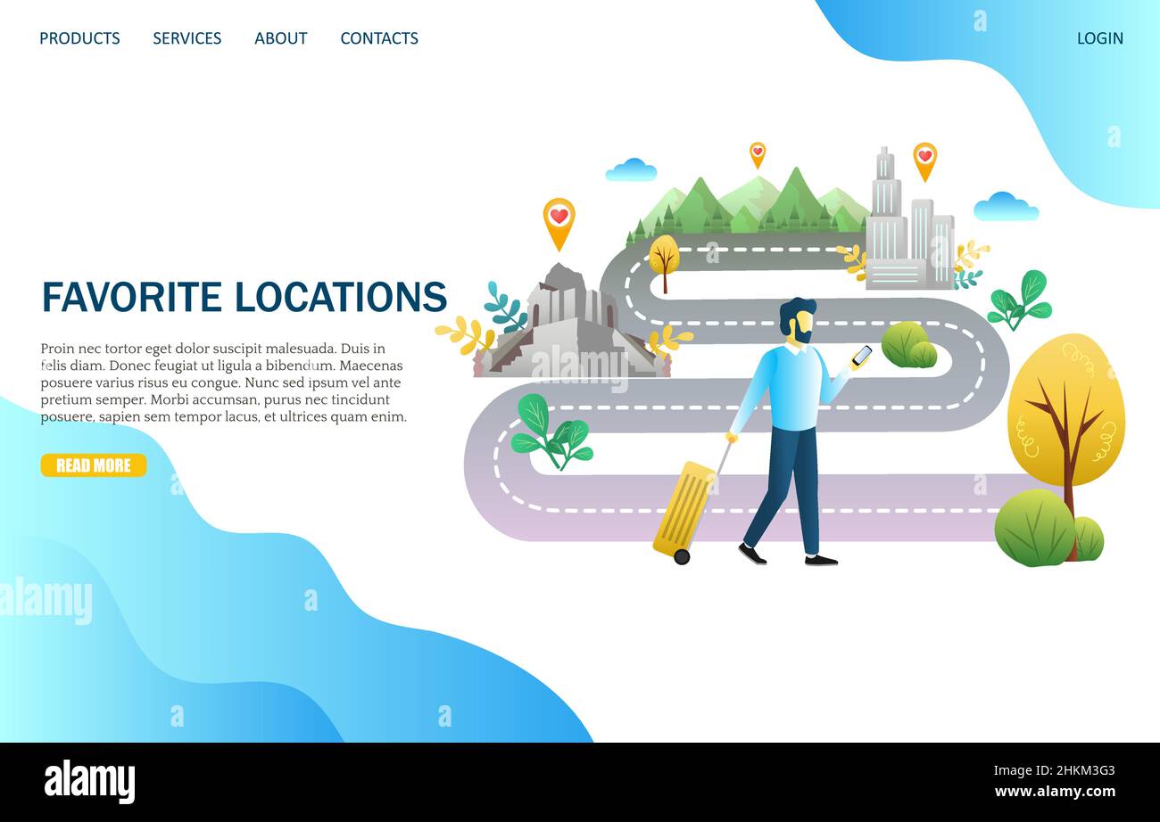 Favorite locations vector website landing page design template Stock ...