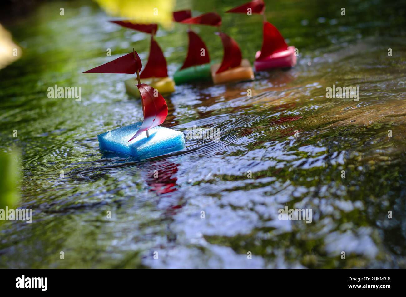 Homemade ships from kitchen sponges with masts. Children's toys ...