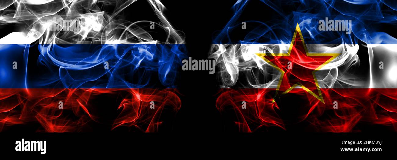 Russia, Russian vs Yugoslavia, Yugoslavian flags. Smoke flag placed ...