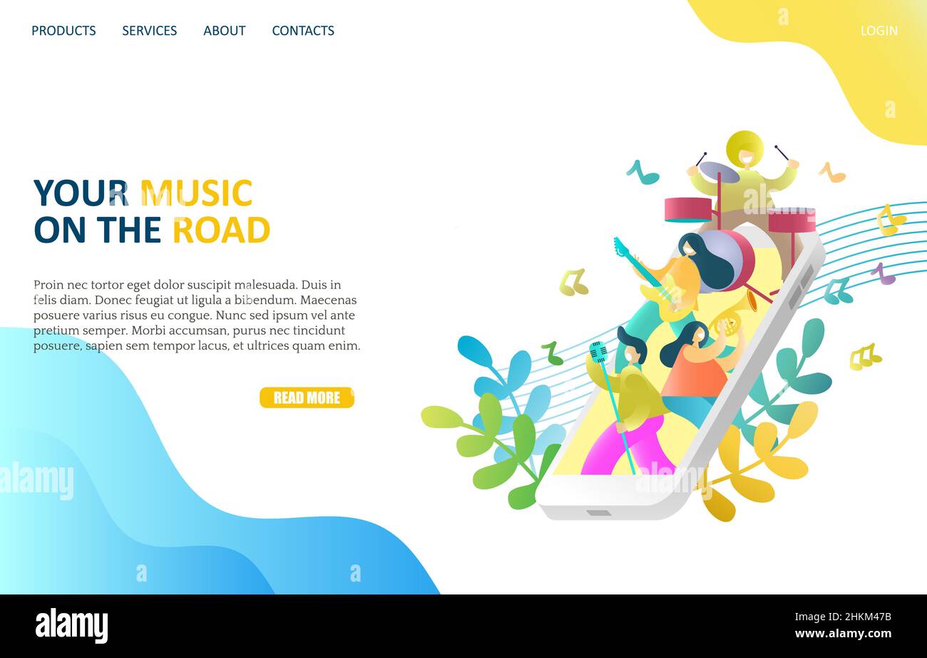 Music app vector website landing page design template Stock Vector ...