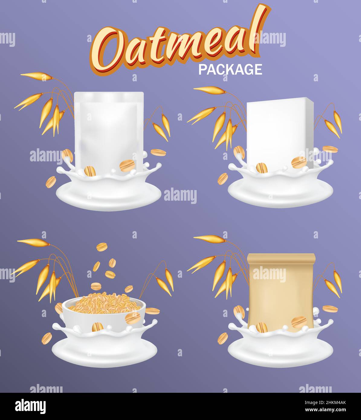 Oatmeal package mockup set, vector realistic illustration Stock Vector ...