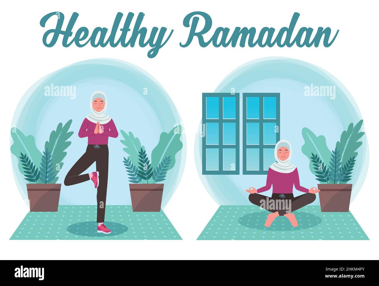 A young Muslim woman doing yoga in the middle of Ramadan month Stock ...
