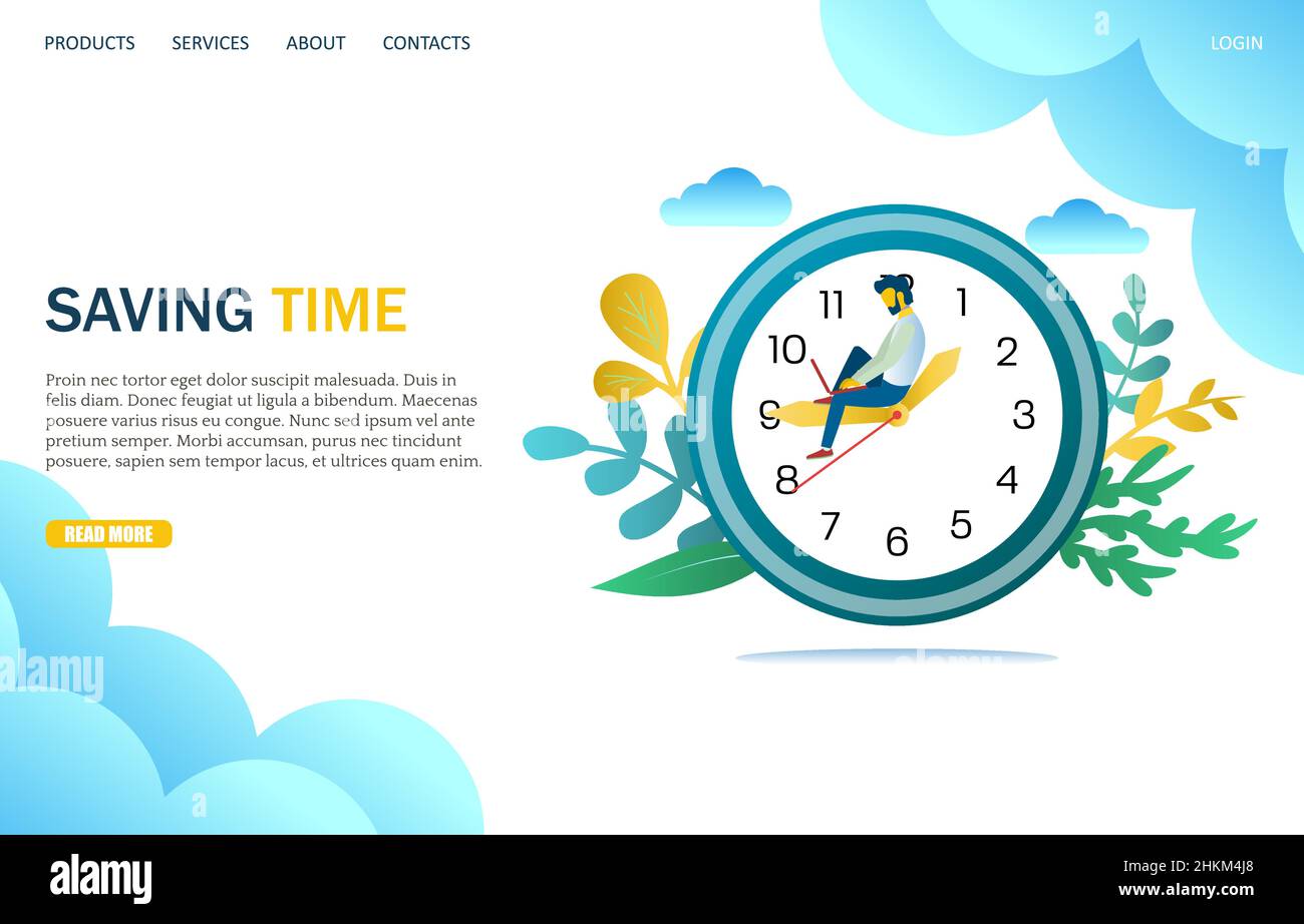 Saving time vector website landing page design template Stock Vector ...