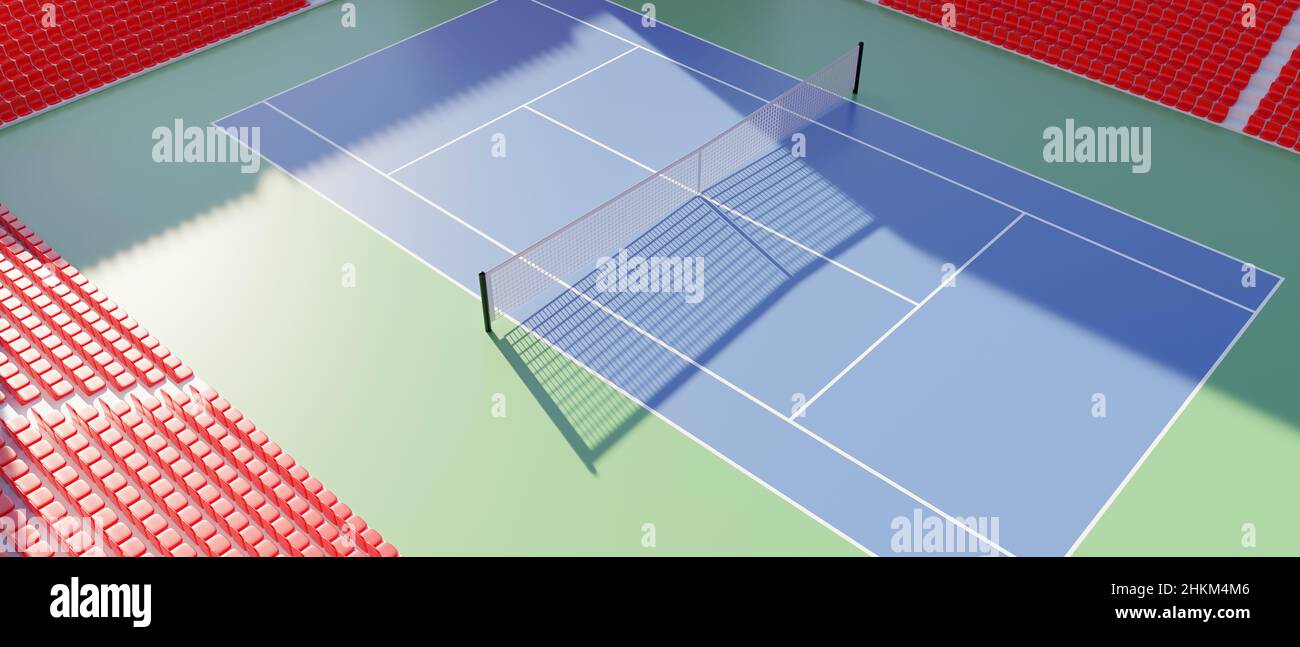 Tennis stadium court outdoor. Empty open sport field with net and red ...
