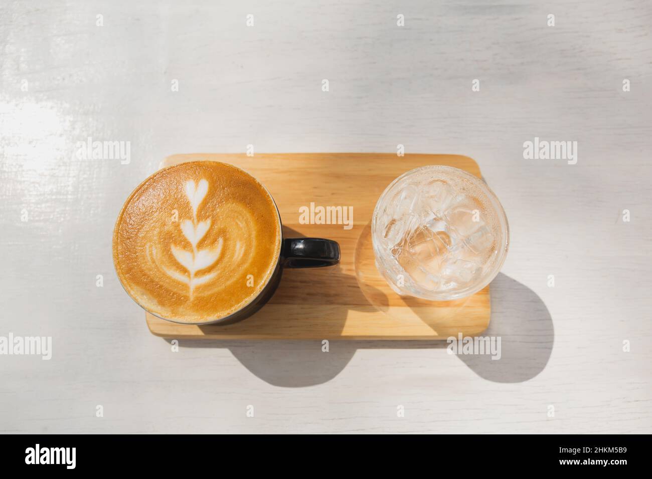 Top view of fresh cappuccino with beautiful latte art in shape of heart ...
