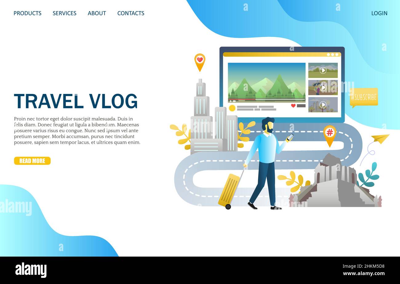 Travel vlog vector website landing page design template Stock Vector ...