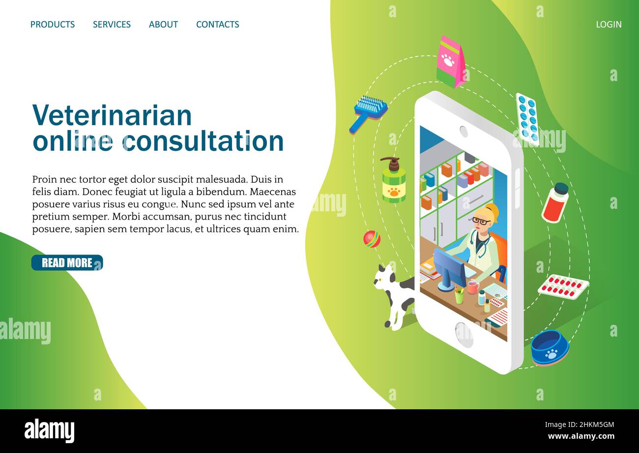 Vet online vector website landing page design template Stock Vector ...