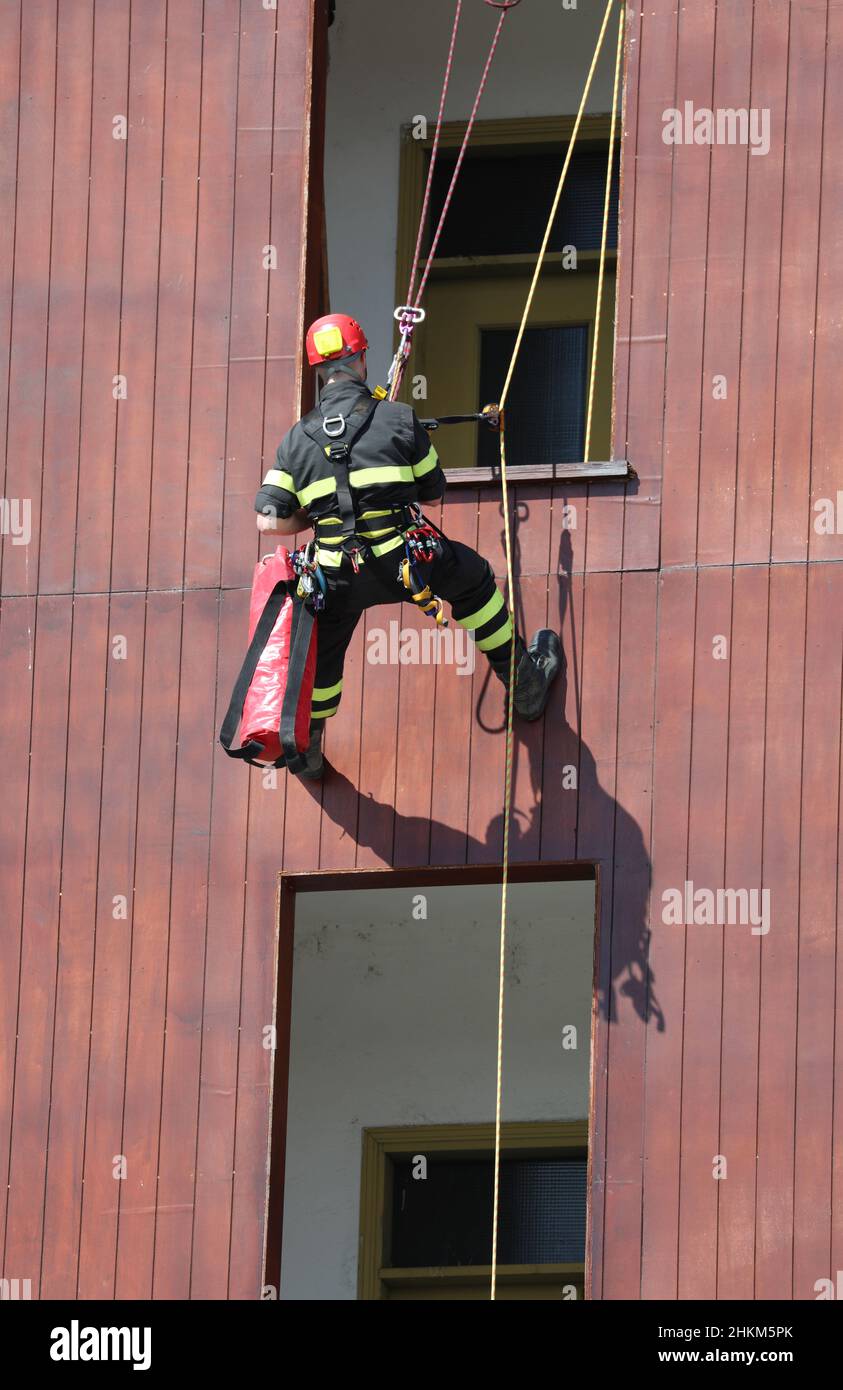 brave firefighter during training in the fire station Stock Photo - Alamy