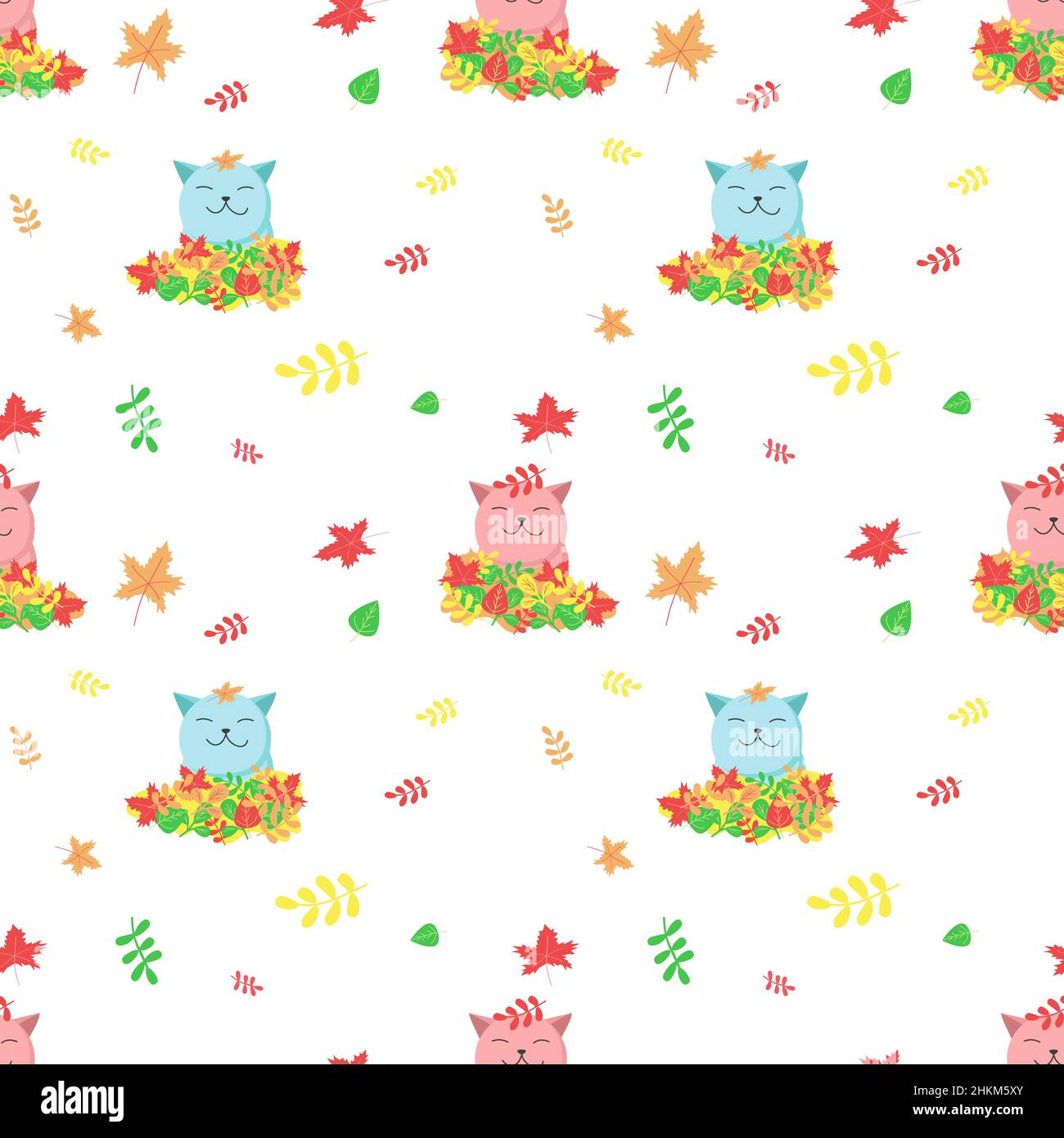 Vector seamless pattern with cute autumn cats Stock Vector Image & Art ...