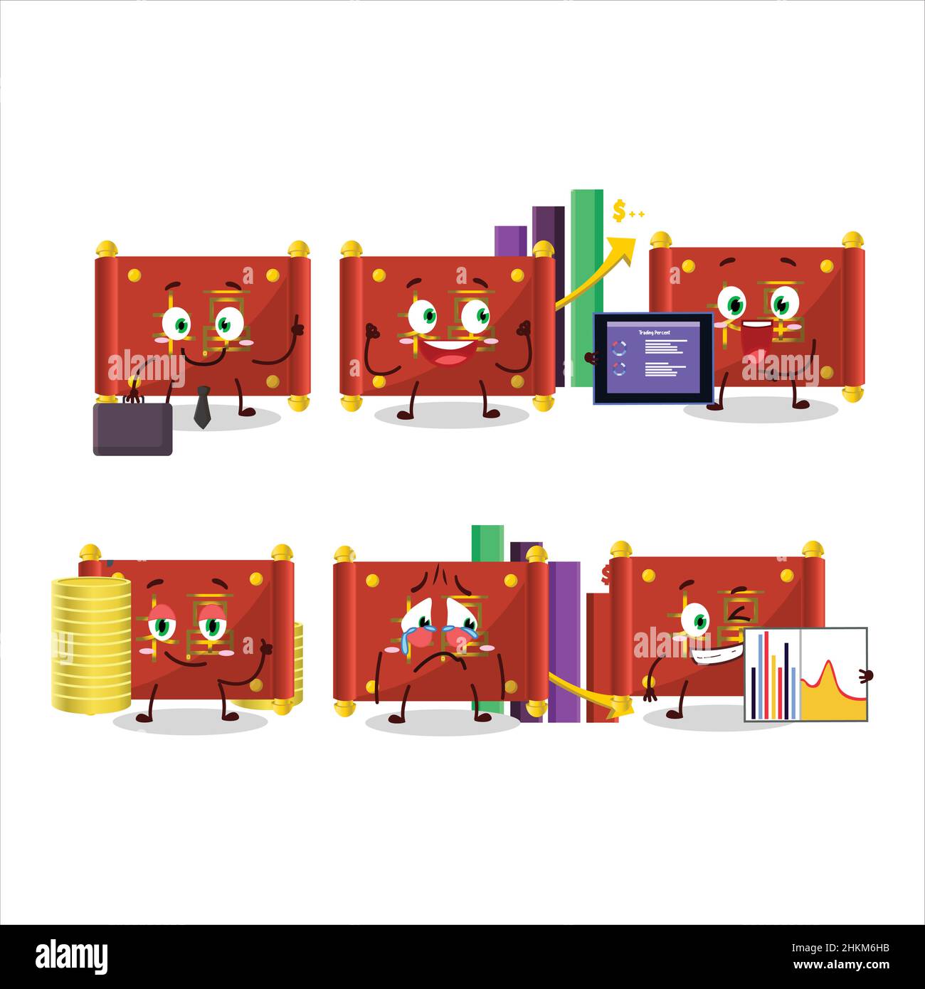 Red paper roll chinese character designs as a trader investment mascot ...