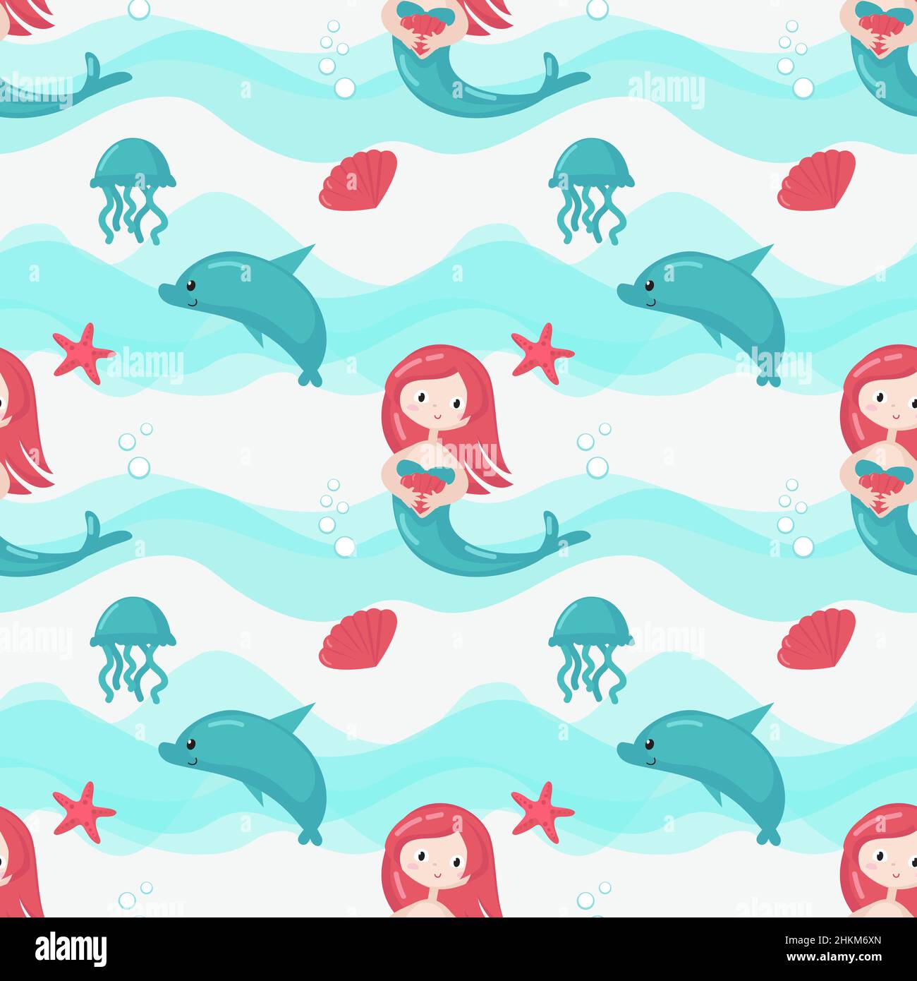 Vector seamless pattern with cute little mermaids Stock Vector Image ...