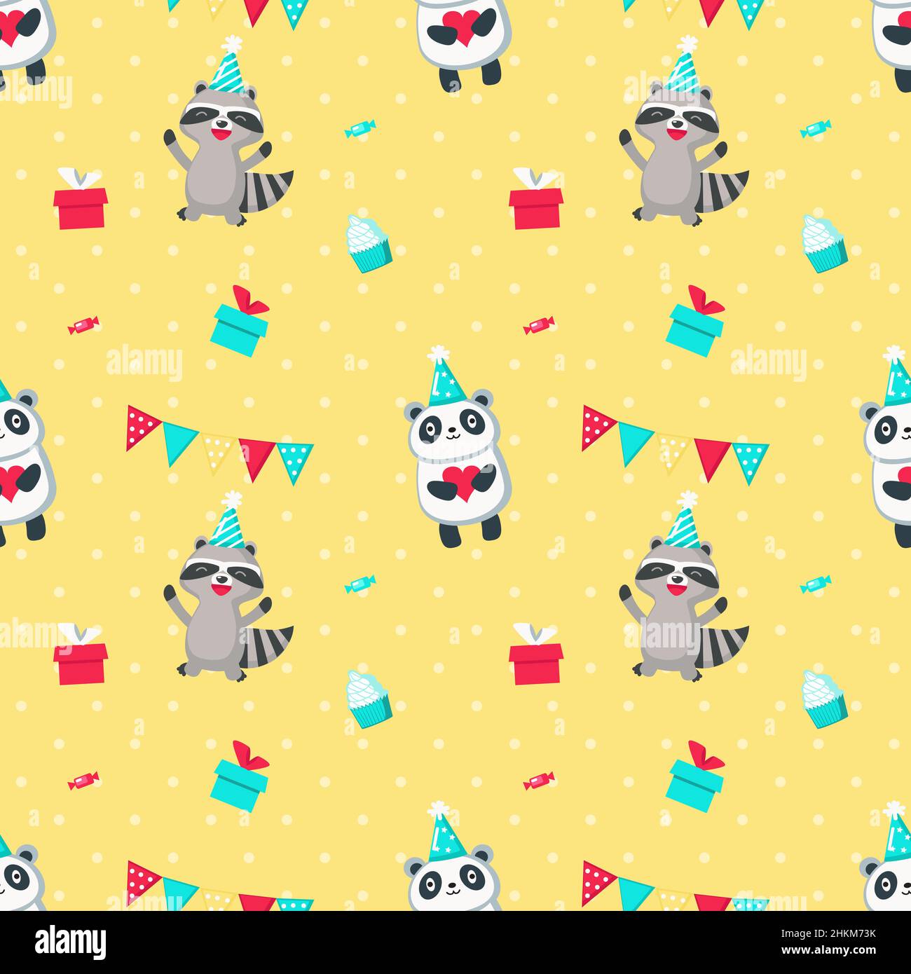 Happy birthday vector seamless pattern with cute animals Stock Vector ...