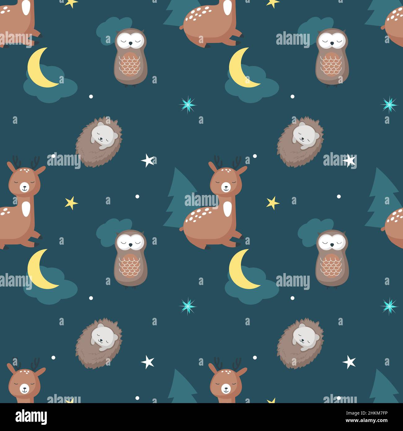 Vector seamless pattern with cute sleeping animals Stock Vector Image ...