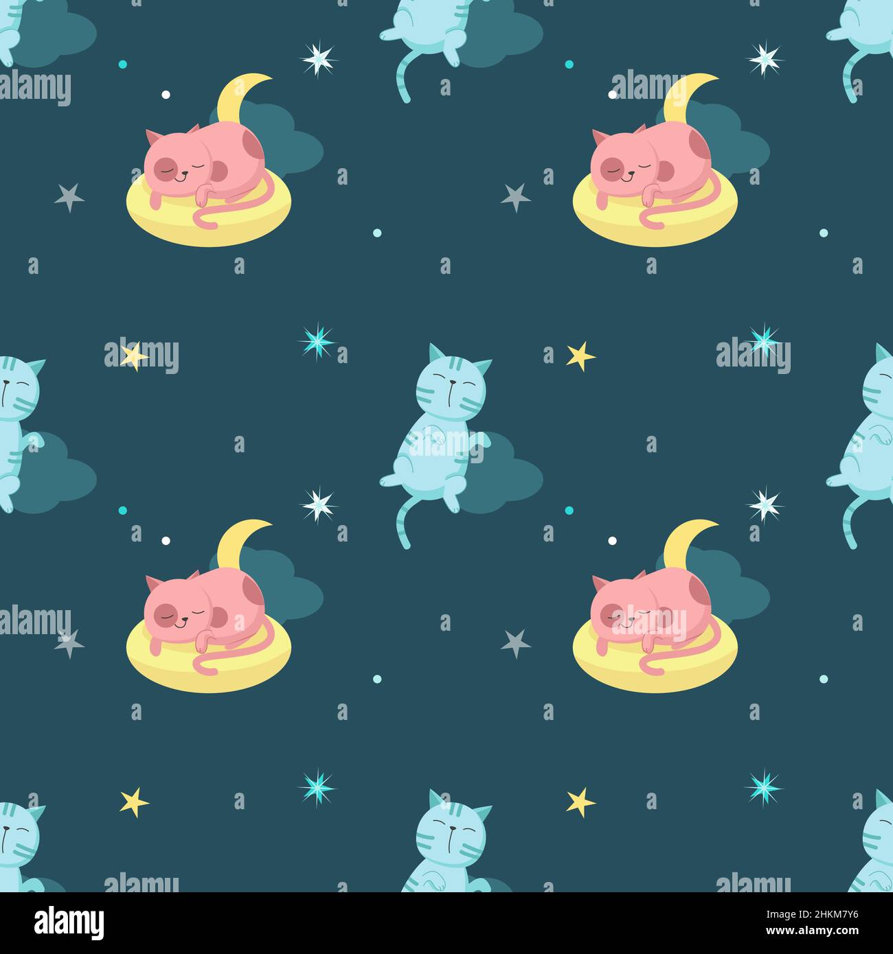 Vector seamless pattern with cute sleeping cats Stock Vector Image ...