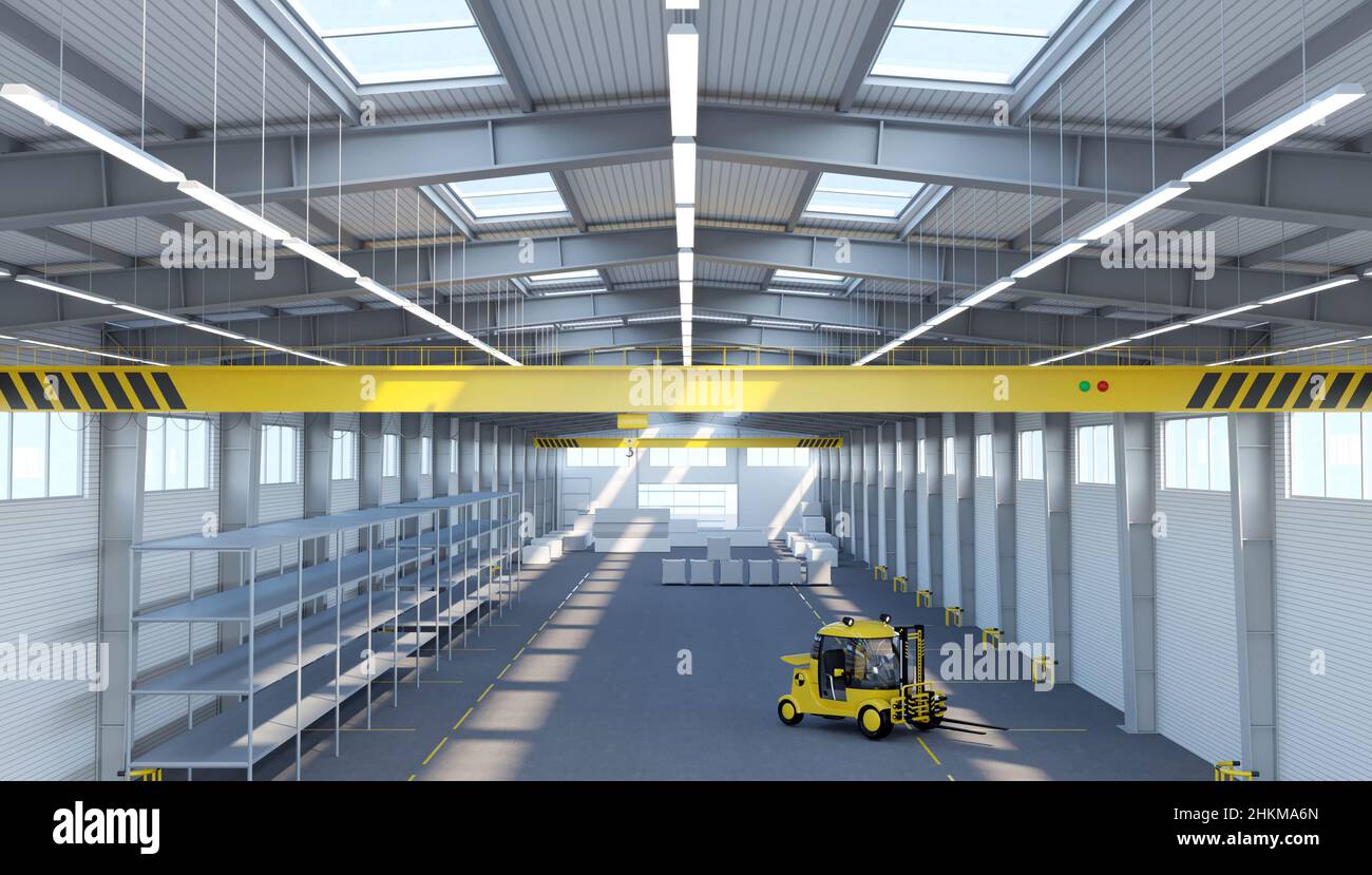 3D illustration. New empty warehouse or factory. Logistics center Stock ...