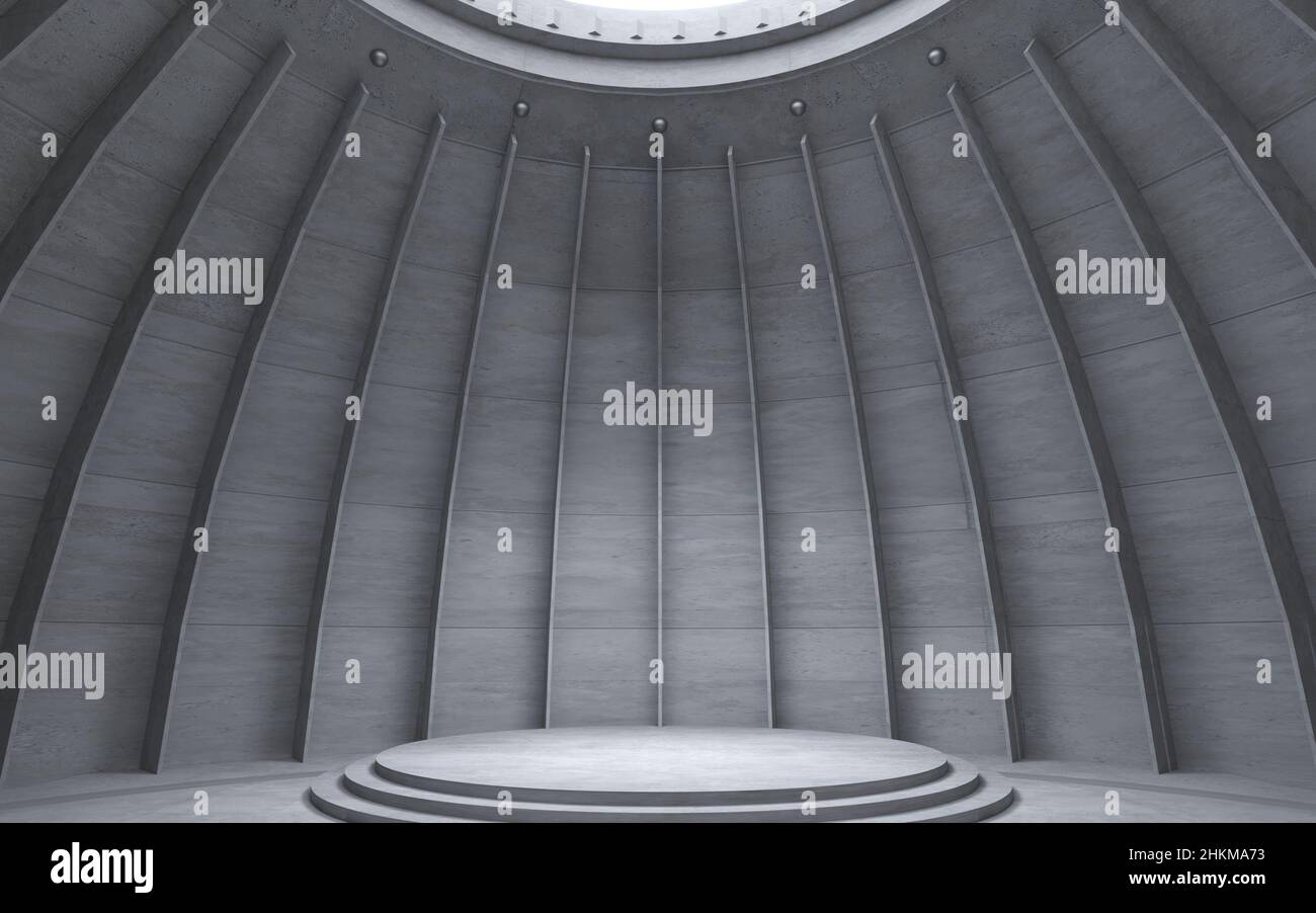 3d illustration. Futuristic interior of a reactor or bunker. Altar or ...