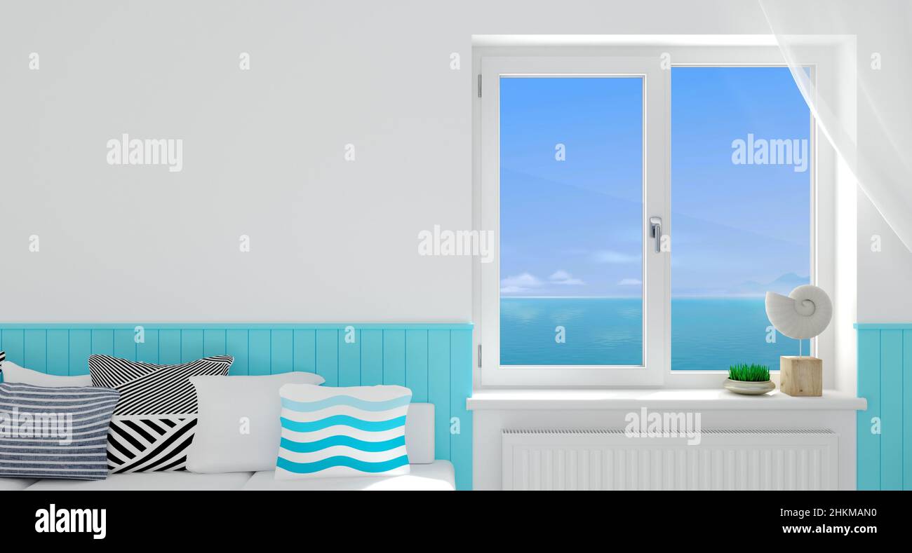 3d illustration. Modern white window in the interior Stock Photo - Alamy